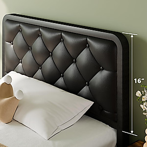 Einhomn Metal Twin Bed Frame with Button Tufted Upholstered Headboard, Curved Platform Bed Frame with 12 Inch Under Bed Space, Strong Heavy Duty Slats, No Box Spring Needed, Noise-Free, Black