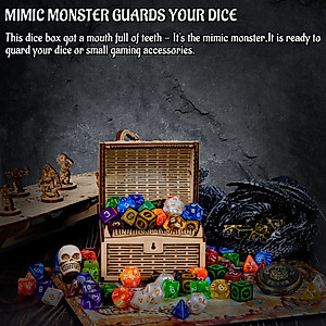 DND Mimic Chest Box Wood Laser Cut Dice Storage Case Perfect for Dungeons and Dragons, Board Game, Tabletop RPG and Gaming Accessories