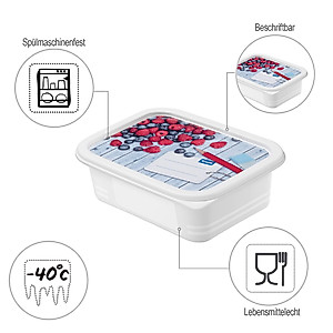 Rotho Domino Set of 4 Food Storage Container, Plastic (BPA-Free), 4X 0.5 litres (15.7 x 11.8 x 5.3 cm), Red, One Size