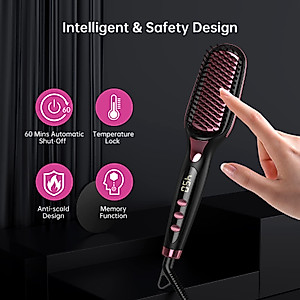 Hair Straightener Brush, Hair Straightener Comb with Anti-Scald & Auto Temperature Lock and Auto-Off, MCH Ceramic Heating, Birthday Gifts for Women, Christmas Gifts for Women…
