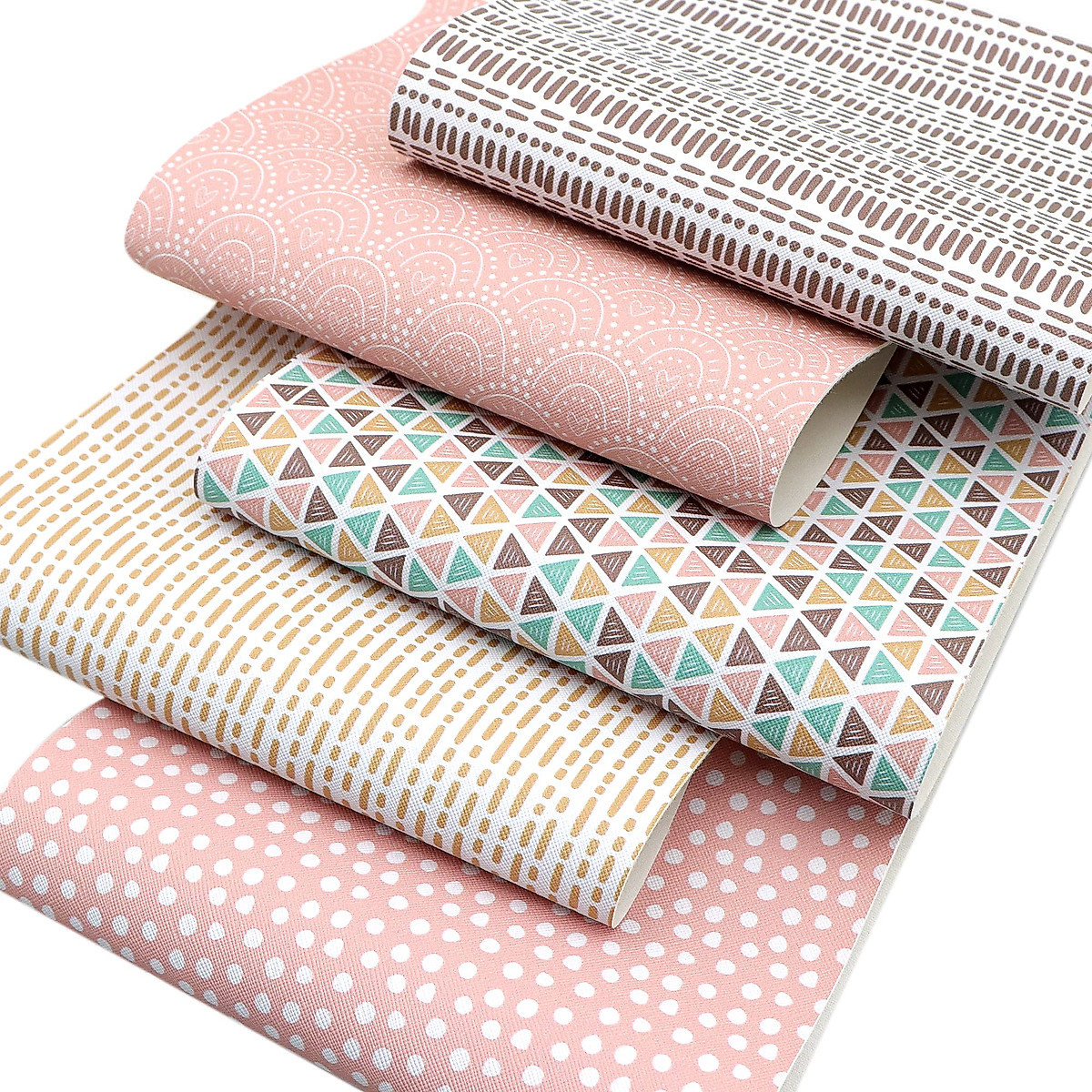 David accessories Stripe Dots Pattern Printed Faux Leather Sheets Blue Series Synthetic Leather Fabric 5 Pcs 7.7" x 12.9" (20cm x 33cm) for DIY Earrings Bows Making (Stripe Dots)