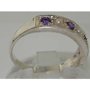 LetsBuyGold 925 Sterling Silver Cultured Pearl and Amethyst Womens Band Ring - Sizes 4 to 12 Available