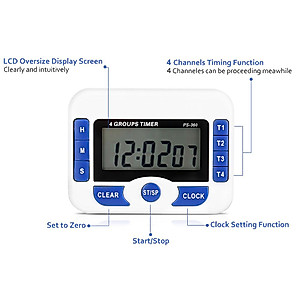 Fdit Count Down Timer Multi-Function 4 Channels Digital Kitchen Cooking Timer 4 Groups Set Magnetic Laboratory Meeting Timer with Digital Alarm Clock Function