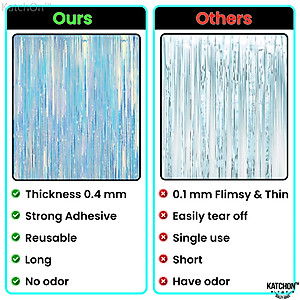 KatchOn, XtraLarge Neon Iridescent Streamers - 3.2x6.5 Feet Iridescent Party Decorations | Iridescent Fringe Curtain, Bachelorette Party Decorations | Iridescent Backdrop, Mermaid Birthday Decorations