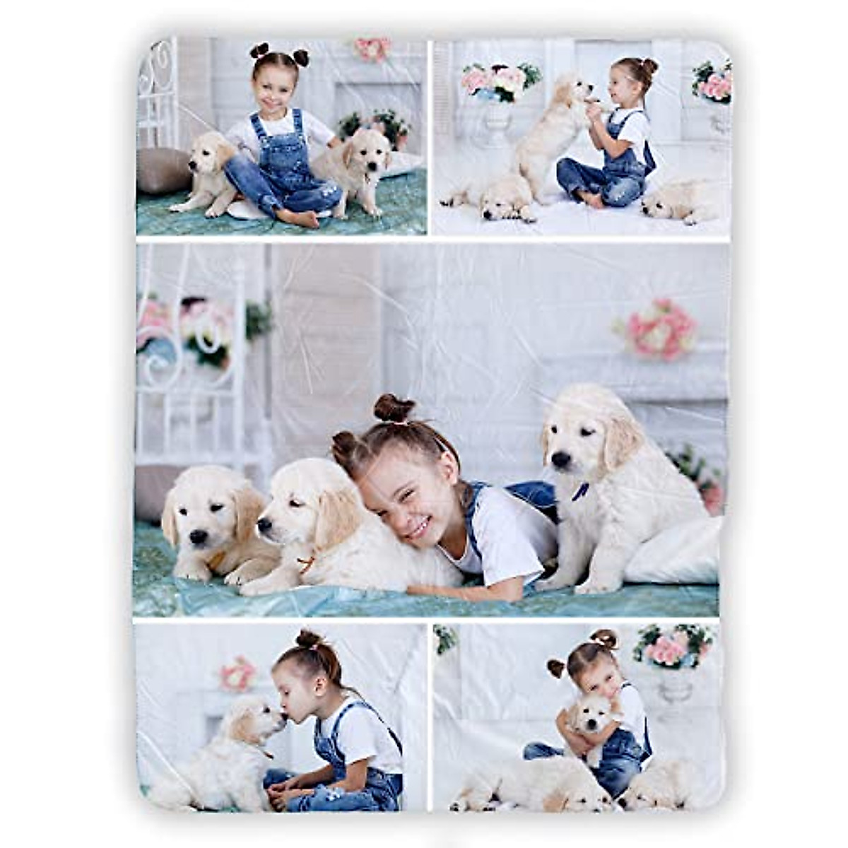 Personalized Custom Blankets with Photos Collage – 5 Images Cozy Super Soft Warm Comfortable Sherpa Blanket – Use Photos from Your Wedding, Birthday, Cats, Dogs, Pets, Children - 60x80 Fleece
