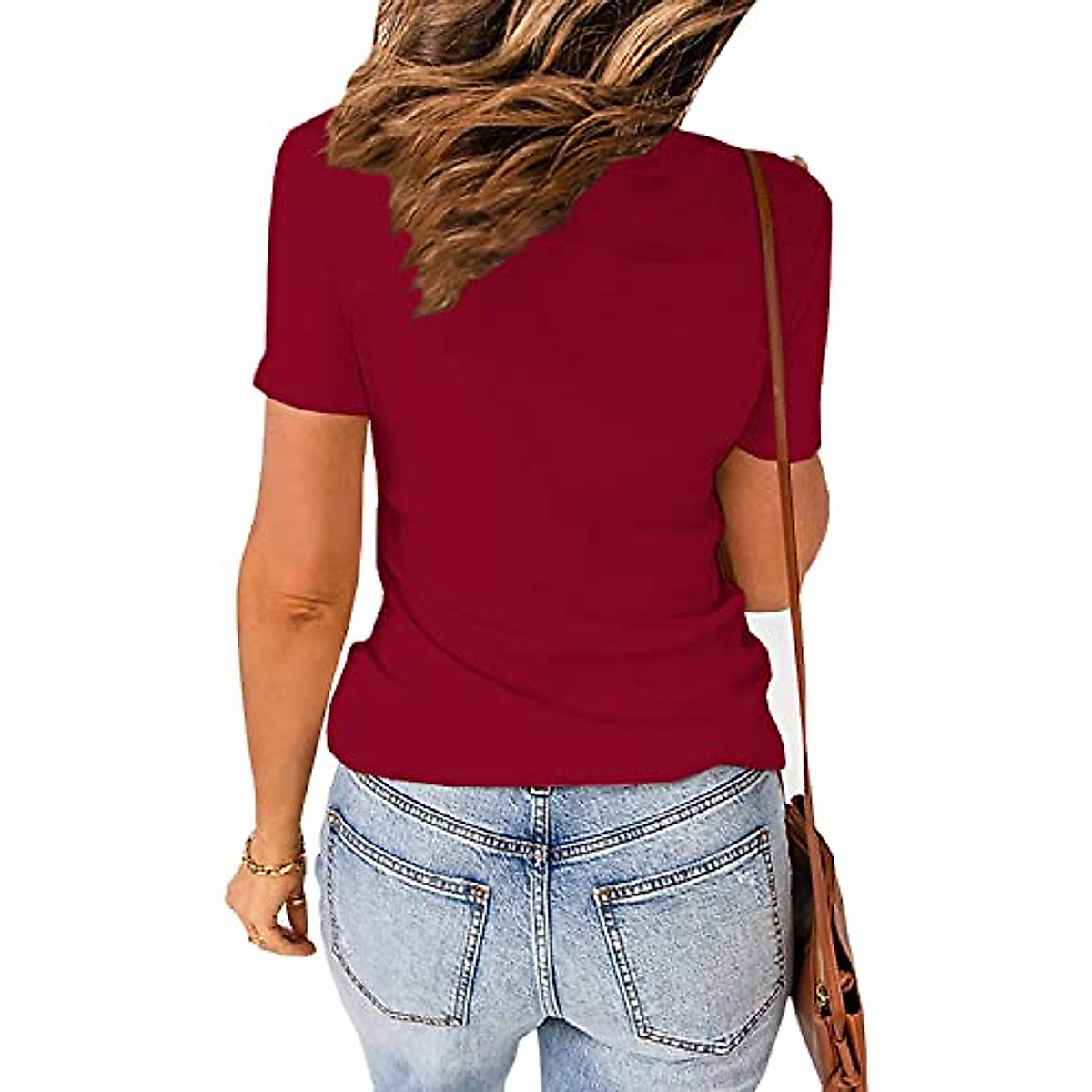 Summer Sexy Burgundy Red Tops for Women Deep V Neck Short Sleeve 2025 Trendy Cleavage Criss Cross Low Cut Plunge Concert Going Out Date Night Party Club Ribbed Knit T Shirts Fitted Blouses M