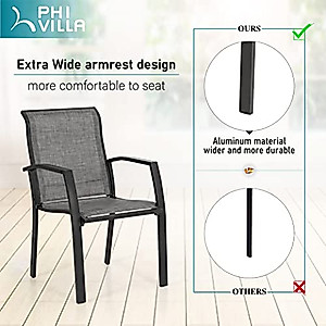 PHI VILLA Outdoor Patio Aluminum Dining Set for 4, Garden Furniture Sling Dining Table Set with Square Metal Dining Table and Aluminum Wider Armrest Dining Chairs for Deck, Yard (Grey)
