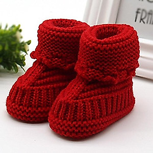 Lykmera Toddler Baby Girls Boys Knitted Socks Shoes Newborn Knitting Lace Crochet Shoes Buckle Shoes Toddler Knitted Shoes (Red, One Size)