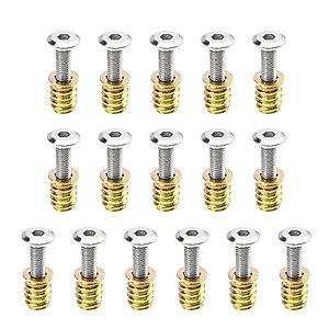 Rrina 16 Sets M6x25 Furniture Screw Nut Threaded Wood Inserts Bolt Fastener Connector Hex Socket Drive M6x15 Screw-in Nuts