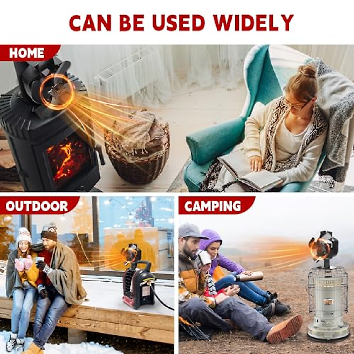 KIAADSY Wood Stove Fan, 4Blades Fireplace Fan Heat Powered for Wood/Fireplace/Log Burner, Efficiently Circulate Warm Air, Silent Design Stove Fan