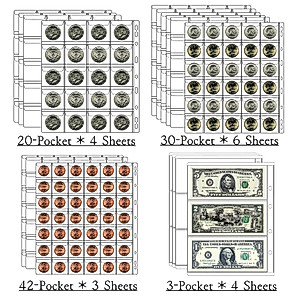 Ettonsun 398-Pocket 4-in-1 Leather Coin & Paper Money Collecting Holder Album,Large Coin Collection Book with 386 Coin Pockets & 12 Currency Pockets,Coin Collection Supplies Book Holder for Collectors