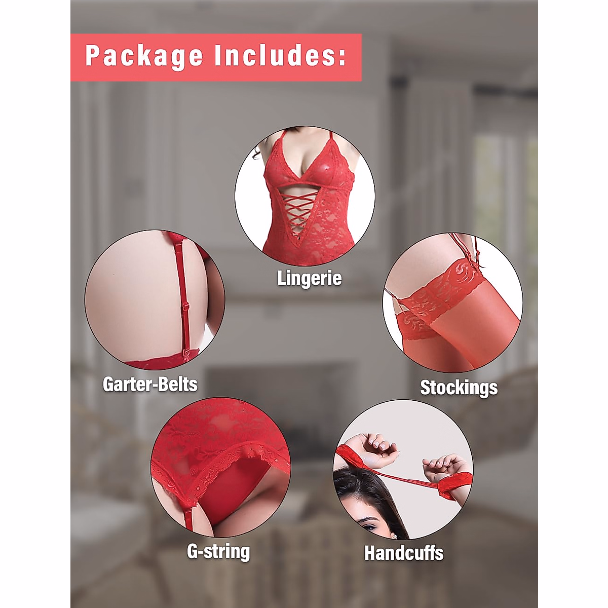 Anyou Lingerie for Womens Lingerie Lace Teddy Plus Size Lingeire Bodysuit Chemise Nightwear with Stockings Size Large Red