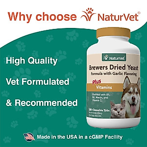 NaturVet – Brewer’s Dried Yeast Formula with Garlic Flavoring – Plus Vitamins – Supports Healthy Skin & Glossy Coat –Fortified with B-1, B-2, Niacin & Vitamin C –for Dogs & Cats (500 Tablets)