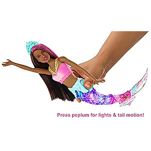 Barbie Dreamtopia Sparkle Lights Mermaid Doll with Swimming Motion and Underwater Light Shows, Approx 12-inch with Pink-Streaked Brunette Hair, Gift for 3 to 7 Year Olds