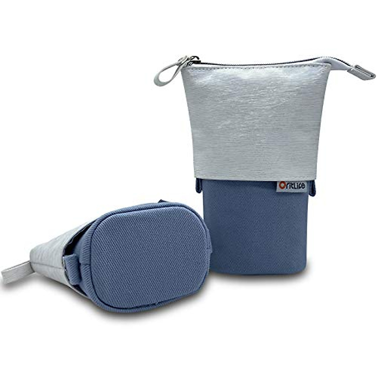 Oritlife Pop-up Pencil Case, Transformer Standing Stationery Pencil Holder PU+Cotton, Telescopic Pencil Pouch Bag Cosmetic Bag With Zipper For School College Office (Blue)