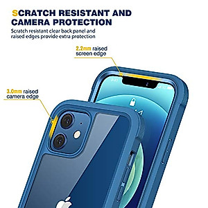Diaclara Designed for iPhone 12 Mini Case, Full Body Rugged Case with Built-in Touch Sensitive Anti-Scratch Screen Protector, Soft TPU Bumper Case for iPhone 12 Mini 5.4" (Blue and Clear)