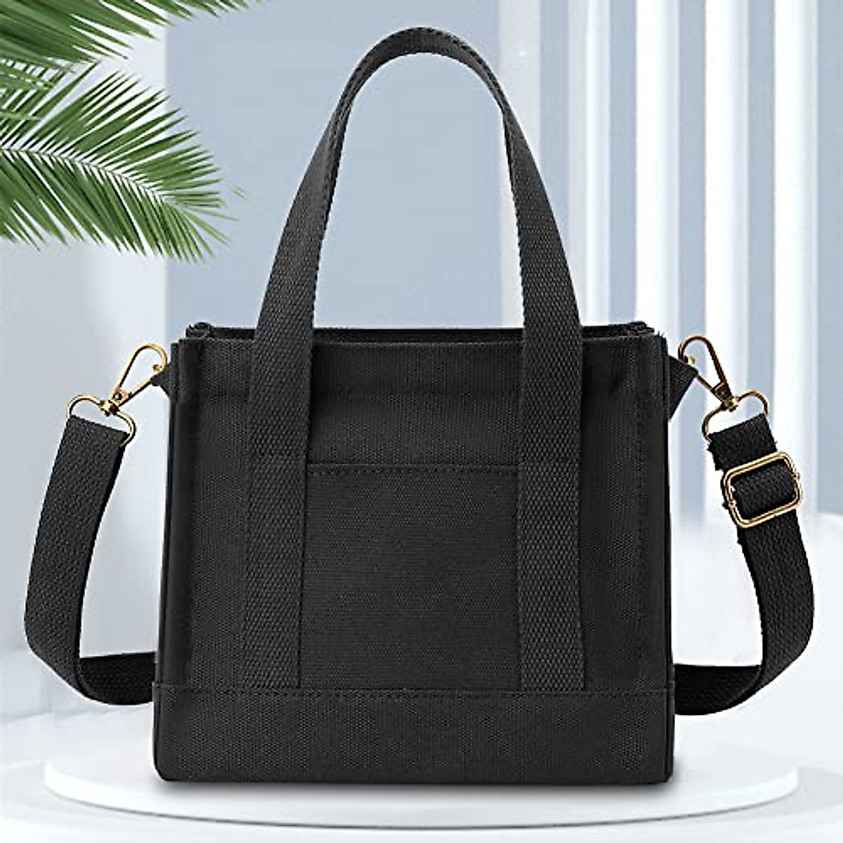 JQWSVE Canvas Tote Bag for Women Stylish Mini Tote Handbag Canvas Crossbody Purses Multiple Pockets Small Satchel Bag Handbag