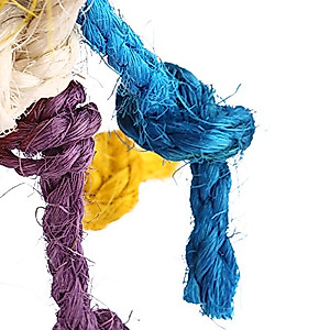 Bvanki Bird Toy, Colorful Knots Block Chewing Toy, Bird Climbing Hanging Toy, Large Parrot Cage Toys, Preening Toy with Natural Food Coloring (Large)