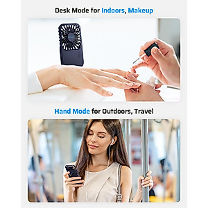 Otlonpe Mini Portable Handheld Fan, Small Rechargeable Pocket Travel Fan with Hand Held Desktop Modes, Foldable Stand, Lanyard, 3 Speeds, Cute Slim Personal Hand Fan for Women Girls Kids (Dark-Blue)