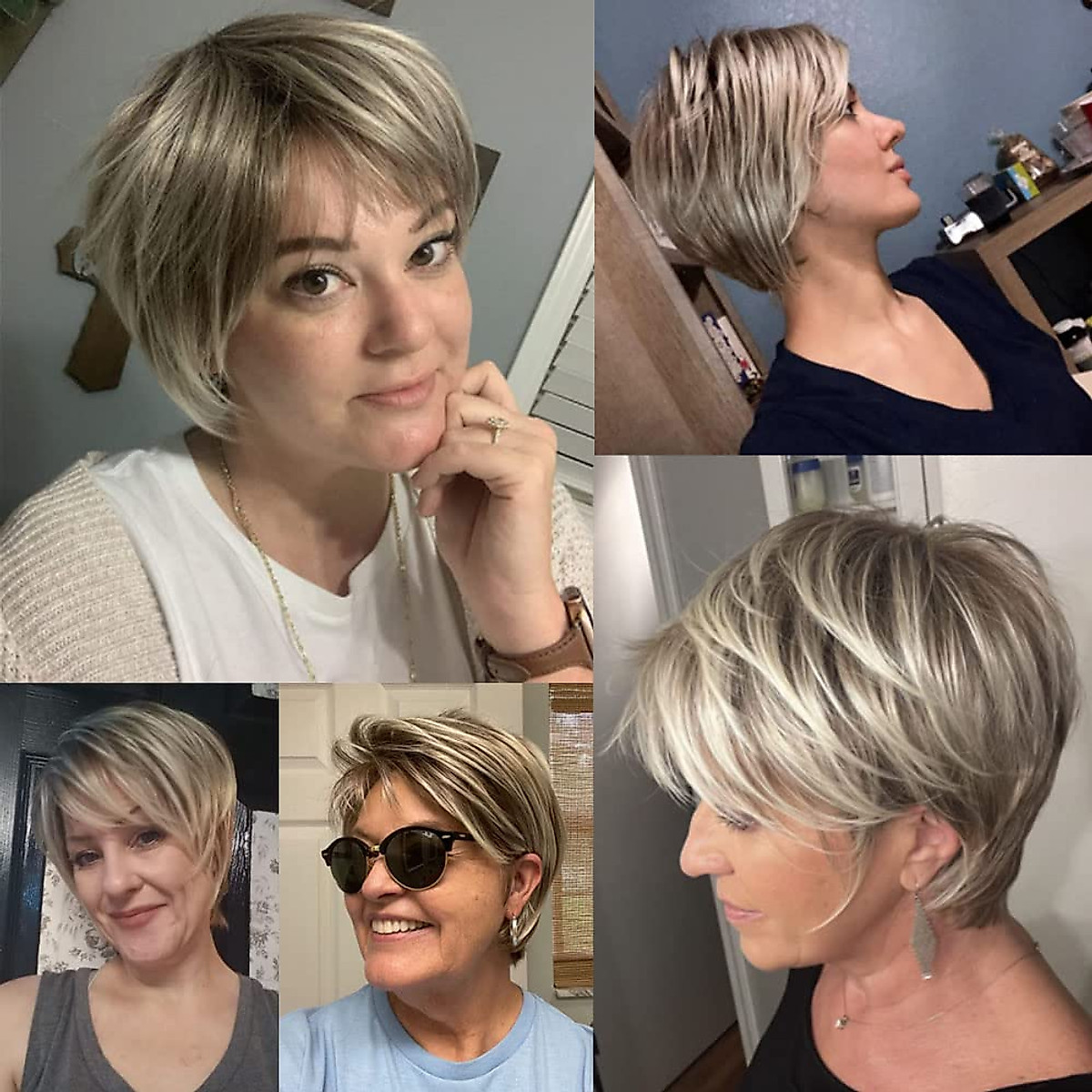 Rosa Star Short Wig Ombre Brown Mixed Blonde Hair Wigs Natural Curly with Bangs Synthetic Hair Fibers Heat Resistant Full Wig for Women