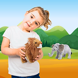 Safari Animals Plush and Book Set - Stuffed Animals of 3 Savanna Animals Storybook- 12” Set Includes Lion, Giraffe and Elephant Colorful Children Book