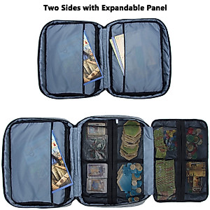 KISLANE Board Game Carrying Case with 18 pockets for Board Games, Pieces, Tokens, Cards and More, Expandable Board Game Storage Solution for Travel, Party, Gathering (Grey)