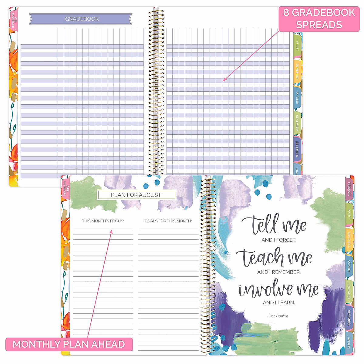 bloom daily planners New Undated Academic Year Teacher Planner & Calendar with Frosted Protective Cover - 7 Period Lesson Plan Organizer Book (9" x 11") - Teacher with a Plan