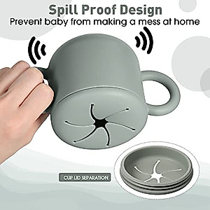 Thenshop 4 Pack Silicone Sippy Cup and Snack Cup for Baby, Spill Proof Snack Container for Toddler over 6 Months Baby, Training Cup with Handles and Spout Lid Set