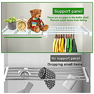 Expandable Closet Tension Shelf - Adjustable Shelves for Closet Organization Easy Installation Divider Separator Metal Tension Rod Shelf for Cabinet Kitchen Bathroom