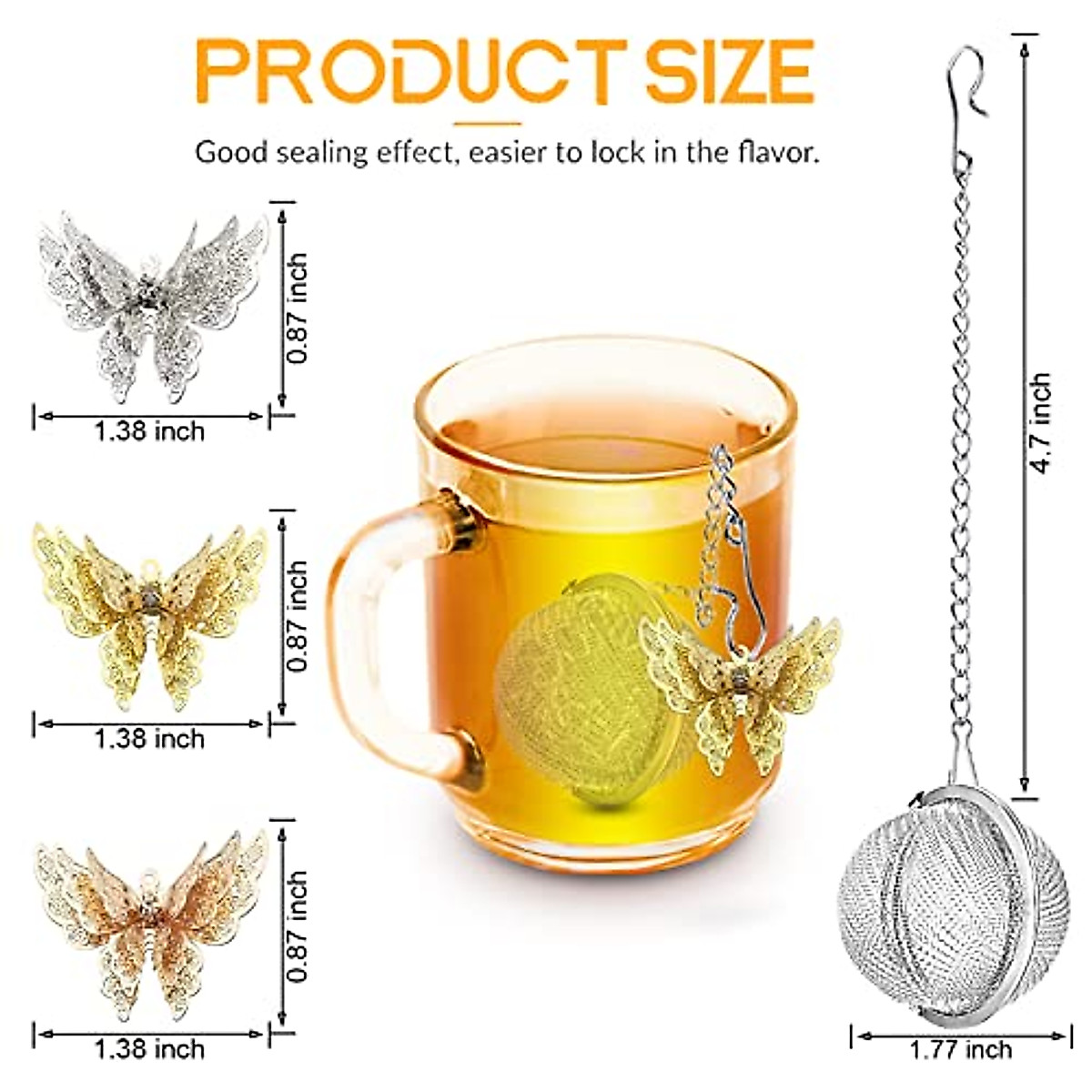 TeaSanavie Loose Tea Steeper 3 Sets Tea Ball Infusers for Loose Tea, Tea Leaf Infuser 3D Butterfly Pendant Tea Diffusers for Loose Tea Stainless Steel Tea Infuser with Charm Tea Holder