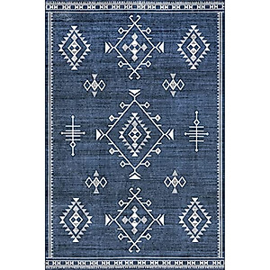 nuLOOM Evalyn Machine Washable Southwestern Motif Area Rug, 5' x 8', Navy