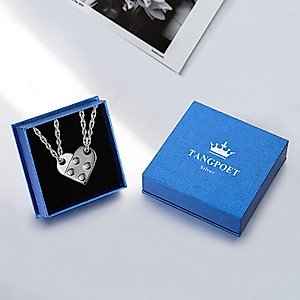 TANGPOET Brick Necklace for Couples Sterling Silver Lego Heart Pendant Necklace Friendship Jewelry Christmas Gifts for Women Men Friend Her