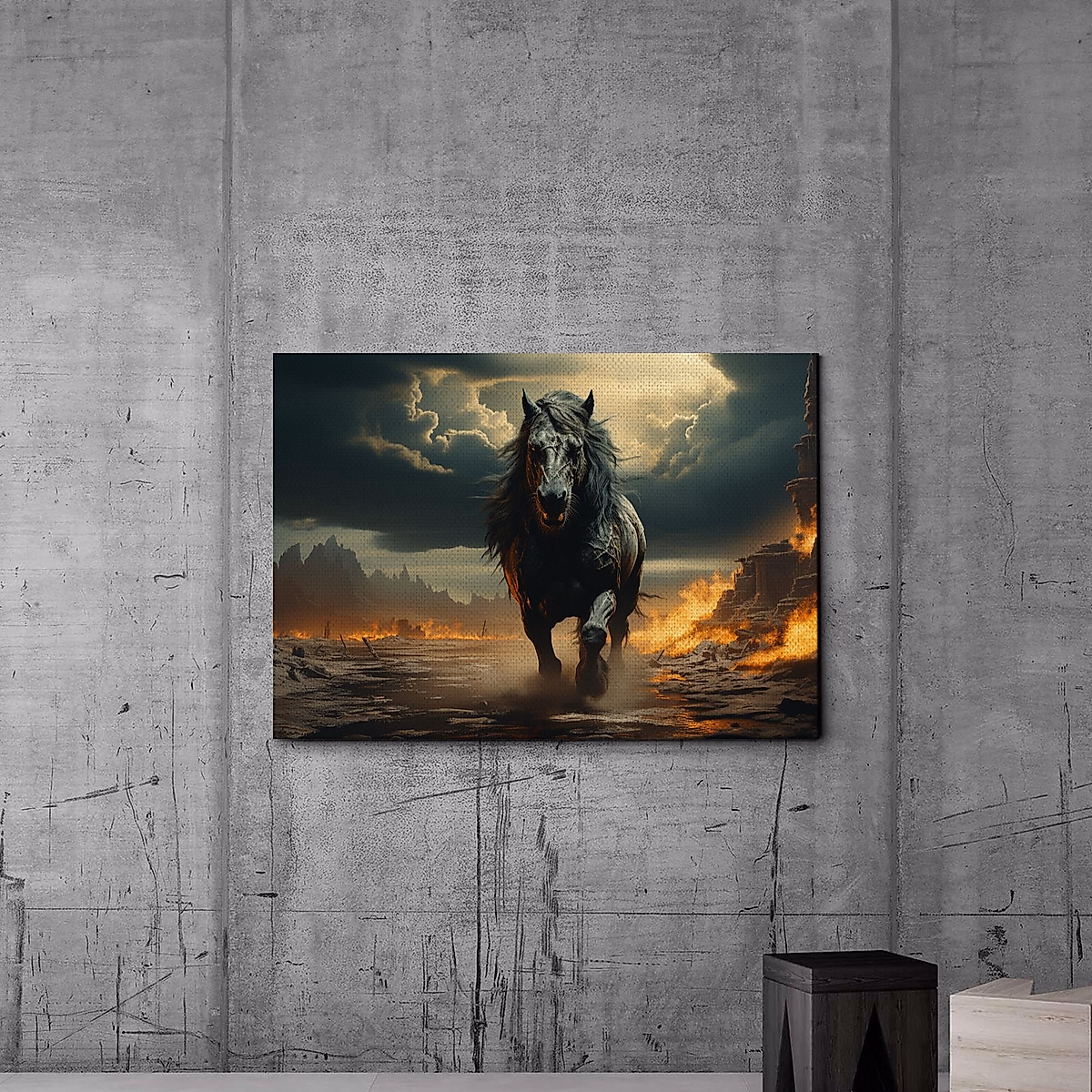 Majestic Black Stallion Galloping In The Clouds, Black Horse On Salt Flats, Canvas Print, Black Horse Print, Black Horse Wall Art, Canvas Prints, Wall Decor