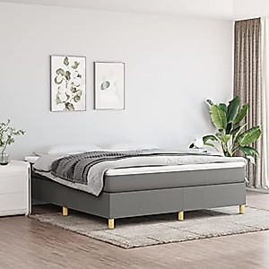 vidaXL Box Spring Bed Frame Home Indoor Bed Accessory Bedroom Upholstered Double Bed Base Furniture Dark Gray 76"x79.9" King Fabric