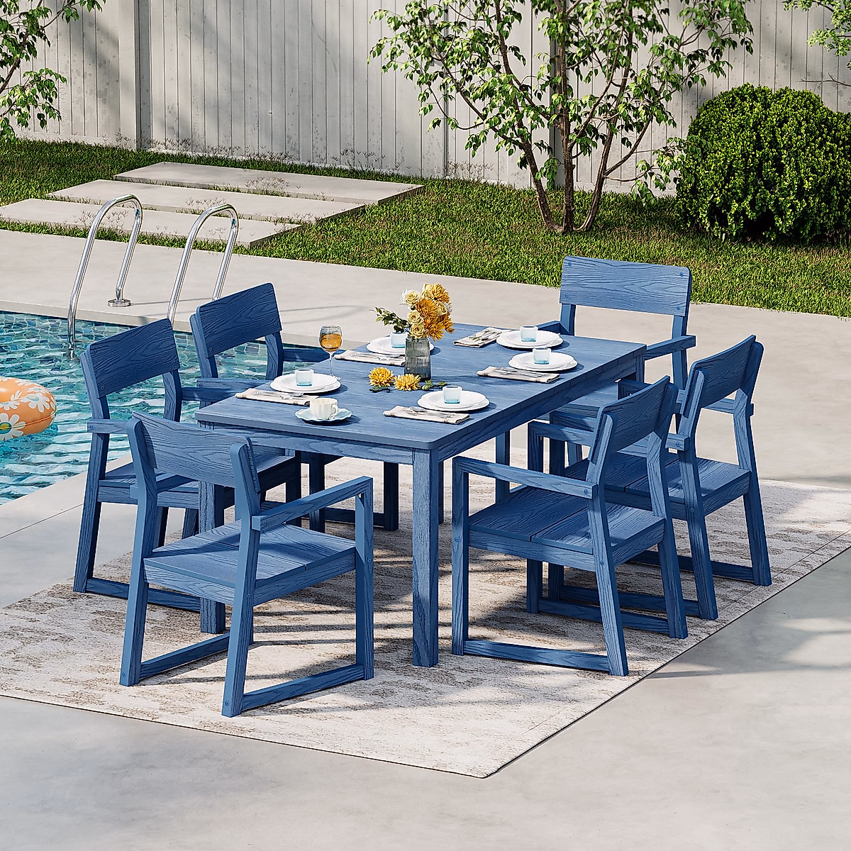 Modern Outdoor Chairs Set of 2, All-Weather Patio Dining Chairs with Armrests, 400 lbs Support Patio Chair for Backyard, Garden, Porch, and Indoor, Blue