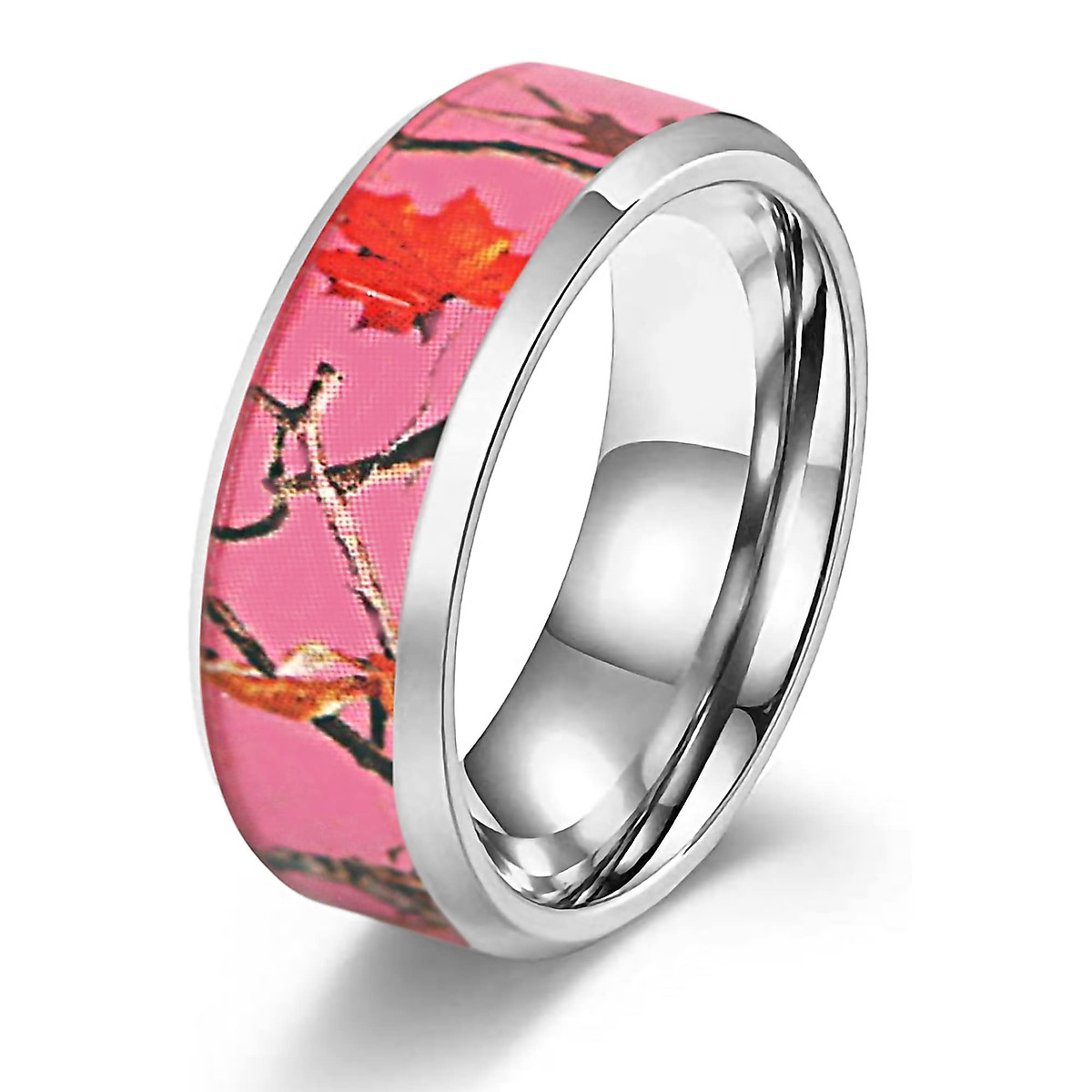 Stainless Steel Pink Camo Ring - Pink Camo Band - Engagement Ring - Wedding Rings - Promise Rings for Couples - Camo Wedding Ring - Camo Wedding Rings - Camo Rings for Women (7)