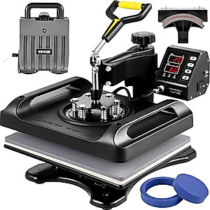 VEVOR Pro Heat Press Machine, 12 x 15 Inches, Fast Heating, 5 in 1 Combo 360 Swing Away Digital Sublimation T-Shirt Vinyl Transfer Printer with Anti-Scald Surface, Hat, Mug, Plate, ETL Listed, Black