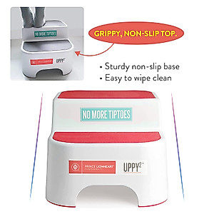 Prince Lionheart Dual Height UPPY2 Two Step Stool for Potty Training Kids and Toddlers to Wash Hands - Portable Non Slip Children and Toddler Stepping Stool for Toilet Bathroom or Kitchen (Pink)