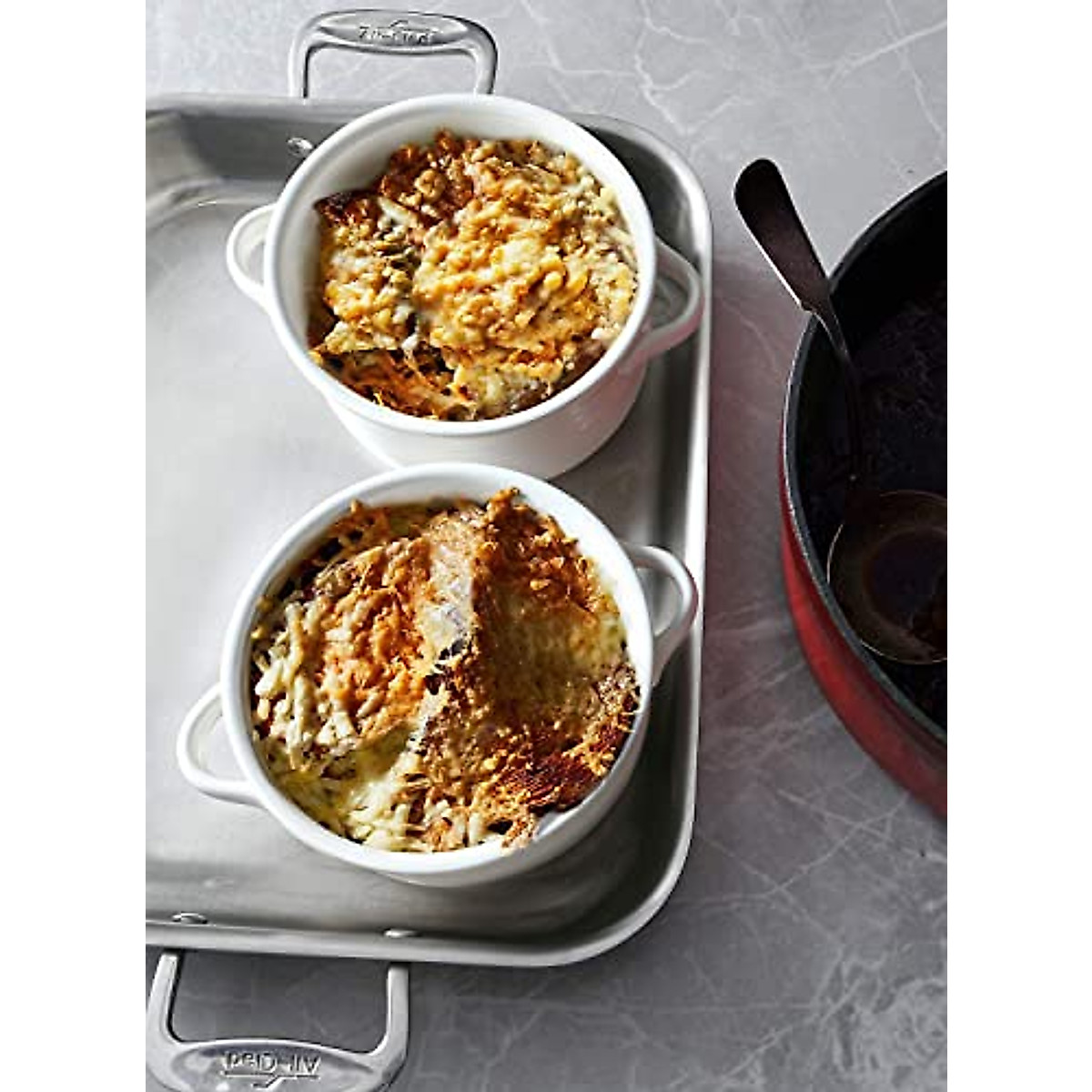 LE TAUCI Soup Bowls with Handles, Ceramic French Onion Soup Bowls 28 Ounces for Soup, Cereal, Chilli, Beef Stew, Stackable Serving Bowls Set, Oven Microwave Dishwasher Safe, Set of 4, White