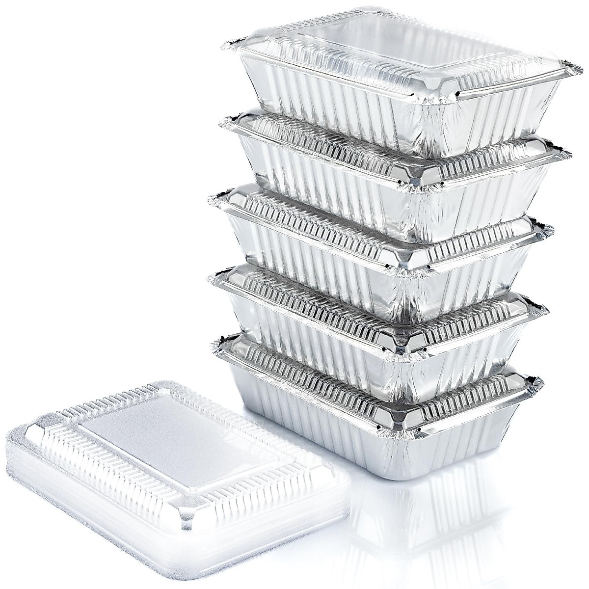 Spare Essentials (55 Count) 2.25LB Aluminum Containers with Lids (8.5"x6") - Disposable Foil Containers for Takeout, Baking, Freezing, Food Storage - Aluminum Pans with Lids, To Go Containers