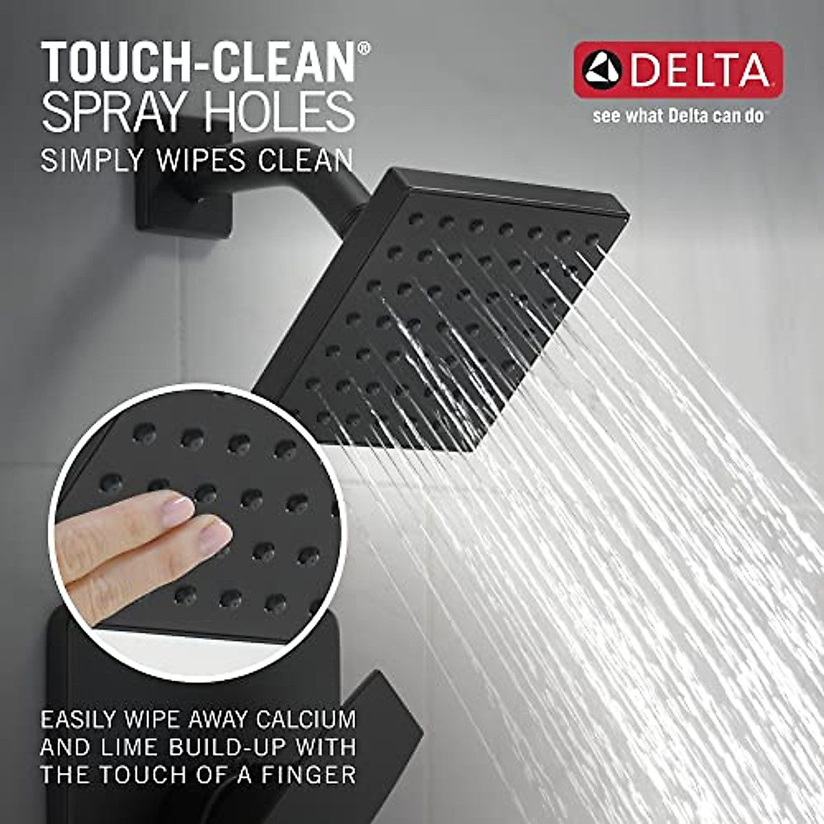 Delta Faucet Modern 14 Series Matte Black Shower Faucet, Delta Shower Trim Kit with Single-Spray Touch-Clean Black Shower Head, Matte Black T14267-BL-PP (Valve Not Included)