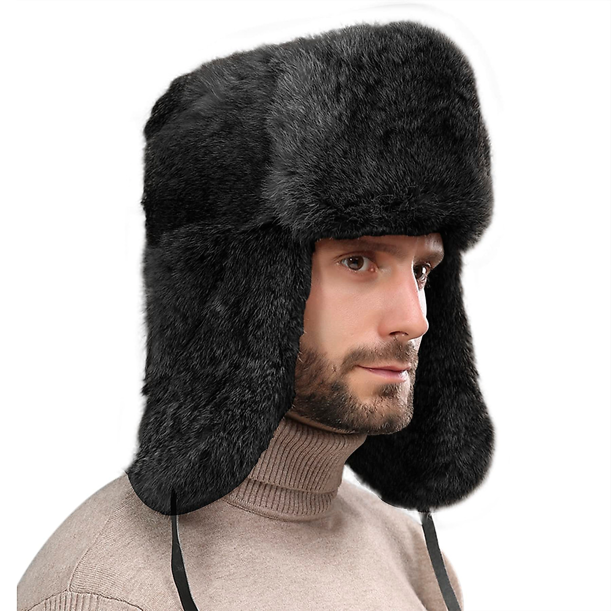 Men Women Faux Fur Trapper Hat Winter Thick Furry Ushanka Russian Hat Earflap Cap Windproof Thermal Cycling Camping Skiing Cap Hunting Hat with Ear Flap