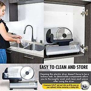 Ecomerr Electric Meat Slicer for Home Use - Automatic Deli Slicer Machine for Cheese, Bread, Vegetables - Round Stainless-Steel Blade, Adjustable Cutting Thickness - Kitchen Food Preparation Equipment