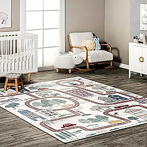 nuLOOM Chalea Kids Town Machine Washable Area Rug, 5' x 8', White