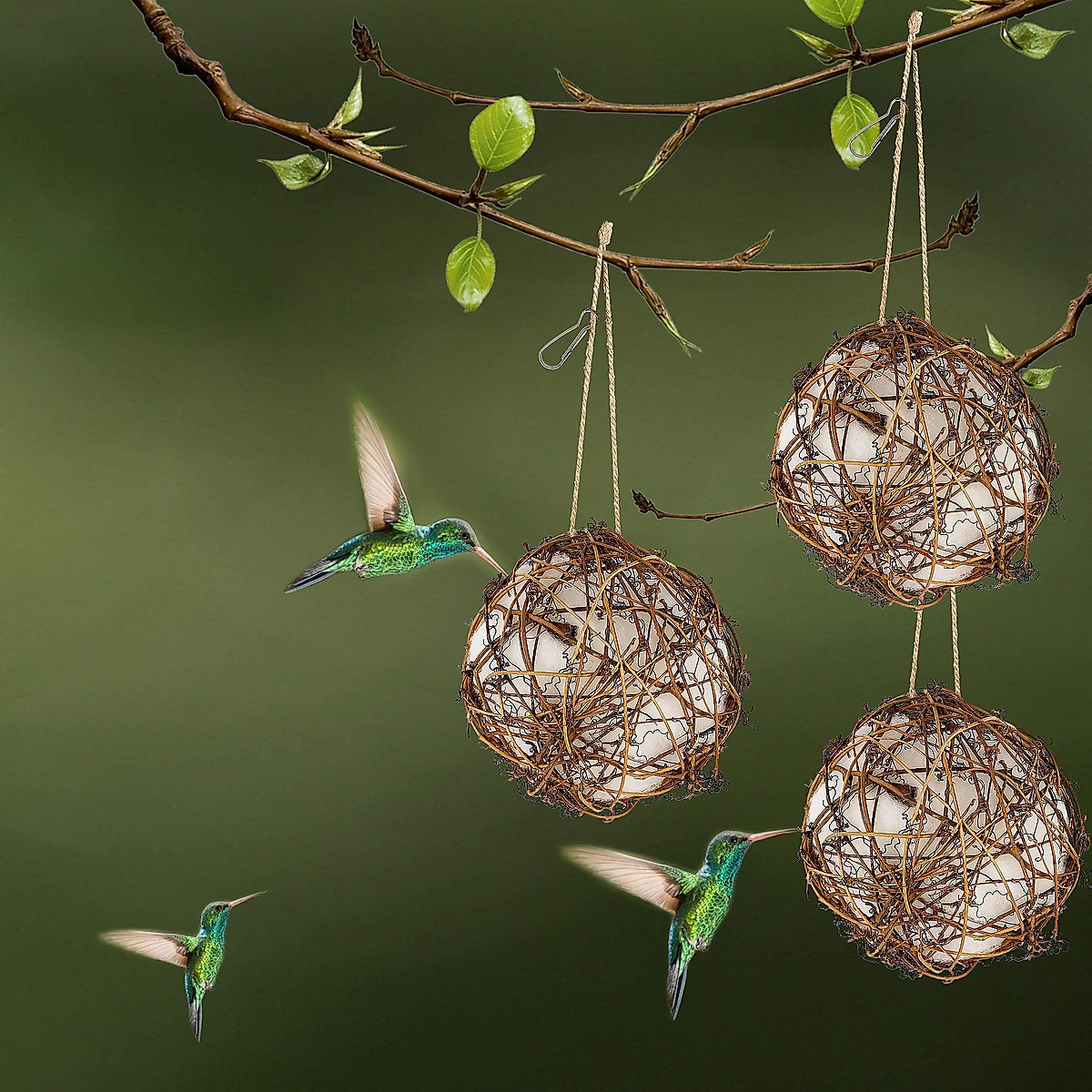 winemana Set of 3 Globe Hummingbird Nesters, Full of Bird Nesting Materials, Design for Bird Lovers, Idea Bird Gifts in Outdoor Indoor Patio Garden