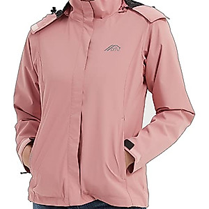 OTU Women's Waterproof Rain Jacket Lightweight Hooded Raincoat for Hiking Travel Outdoor Pink XL