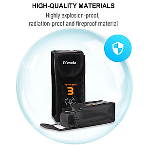 O'woda Lipo Battery Safe Bag with Dust Plug for DJI Mavic 3 Pro, 3 Pcs Fireproof Storage Bag Batteries Protection Pouch + 3 Pcs Charging Port Cover for DJI Mavic 3 / Mavic 3 Classic/Mavic 3 Pro