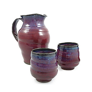 Modern Artisans Plum Perfect Spiral Stoneware Tea Cups, American Made Pottery, Set of (2) 8-Ounce Cups
