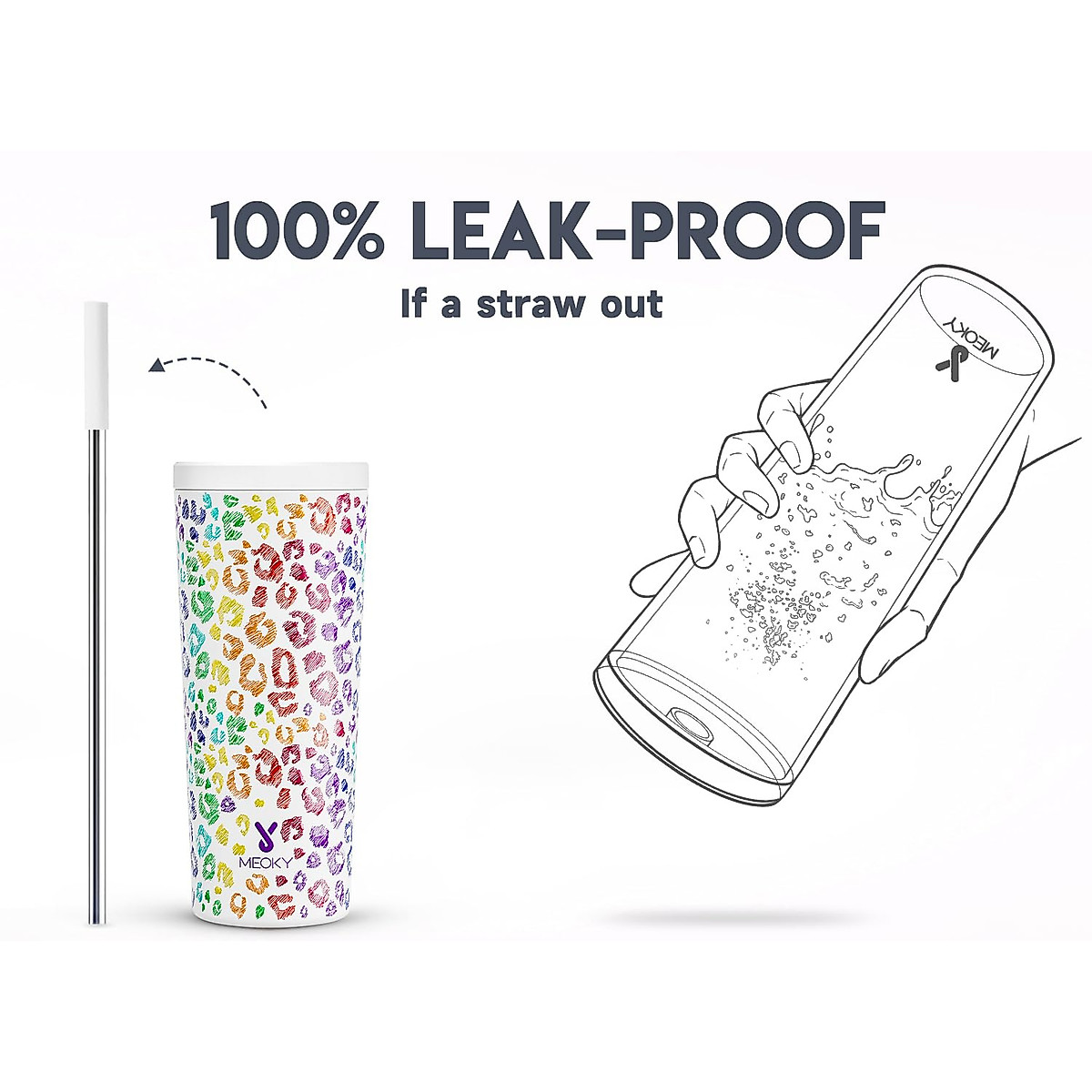 Meoky 40 oz Tumbler with Handle and Straw, 24 oz Insulated Tumbler with Lid and Straw, Stainless Steel Vacuum Insulated Tumbler, Keeps Cold, 100% Leak Proof, Fits in Car Cup Holder (Kiss)