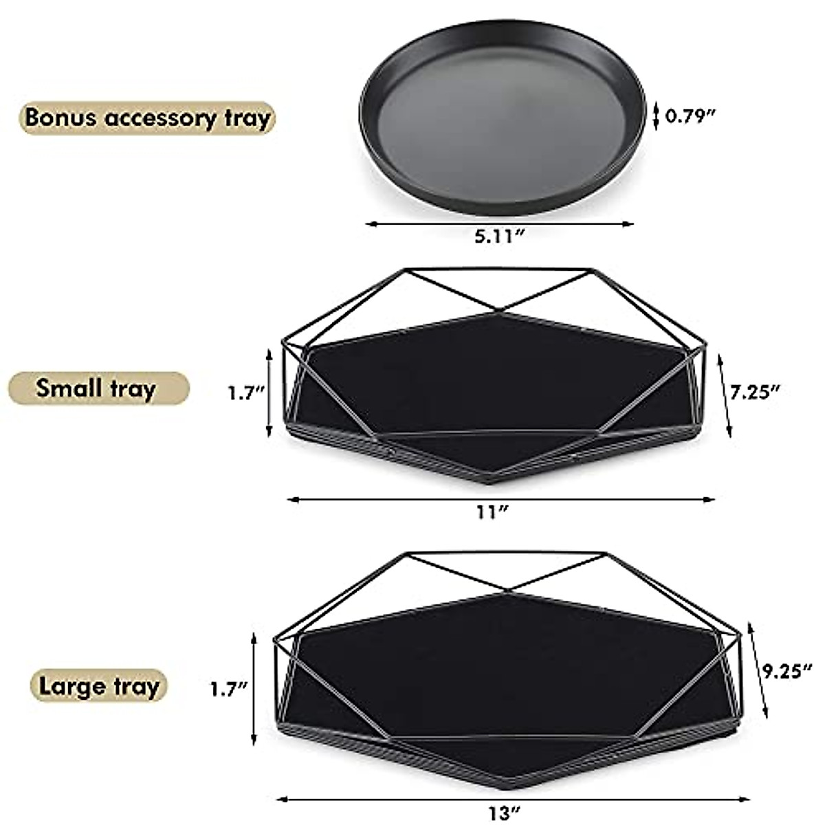 Mili Home Black Decorative Tray Large Perfume Tray Bathroom Trays Makeup Trays for Vanity, Perfume Organzier and Holder, Coffee Table Decor